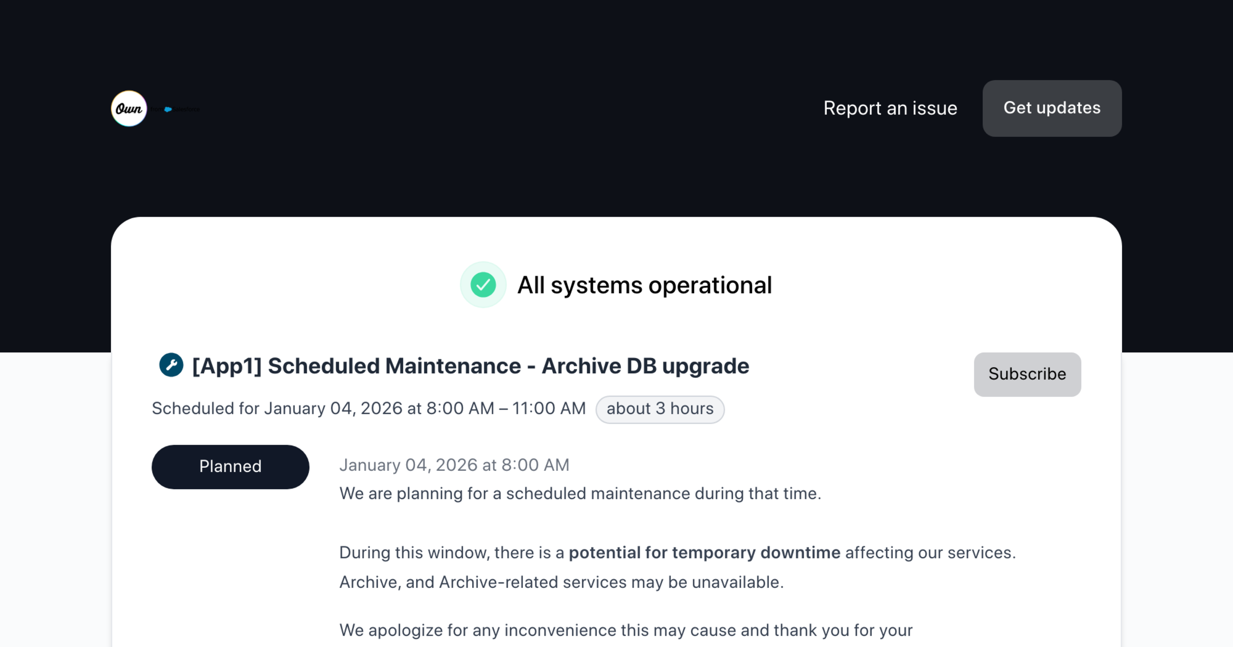 Own from Salesforce - Status